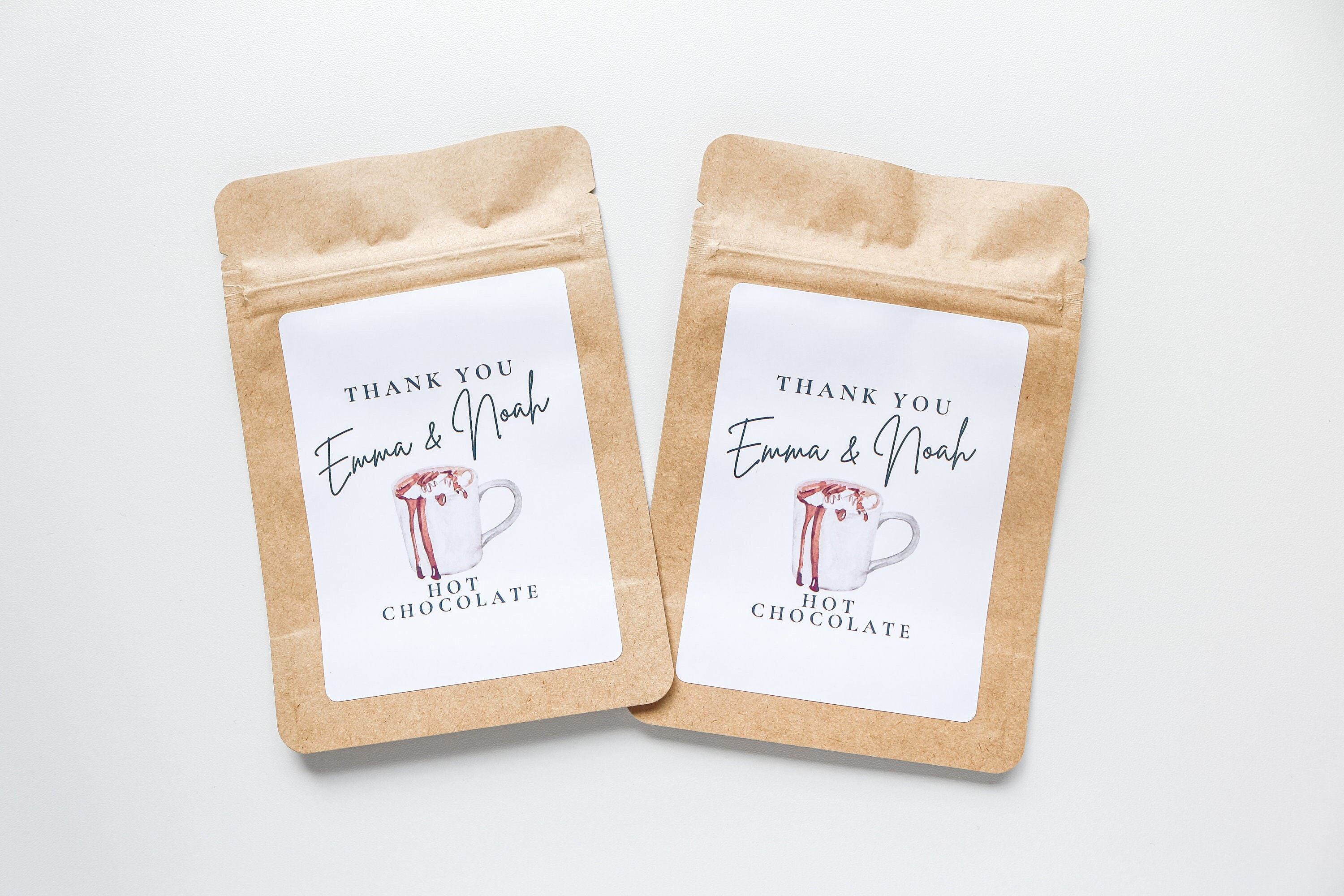 Personalized Hot Chocolate Favors for Guest, Personalized Hot Chocolate Pouch, Winter Wedding ...