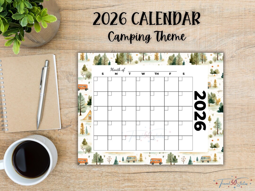 2026 Monthly Calendar Printable, Travel Planner Camping Theme - Etsy