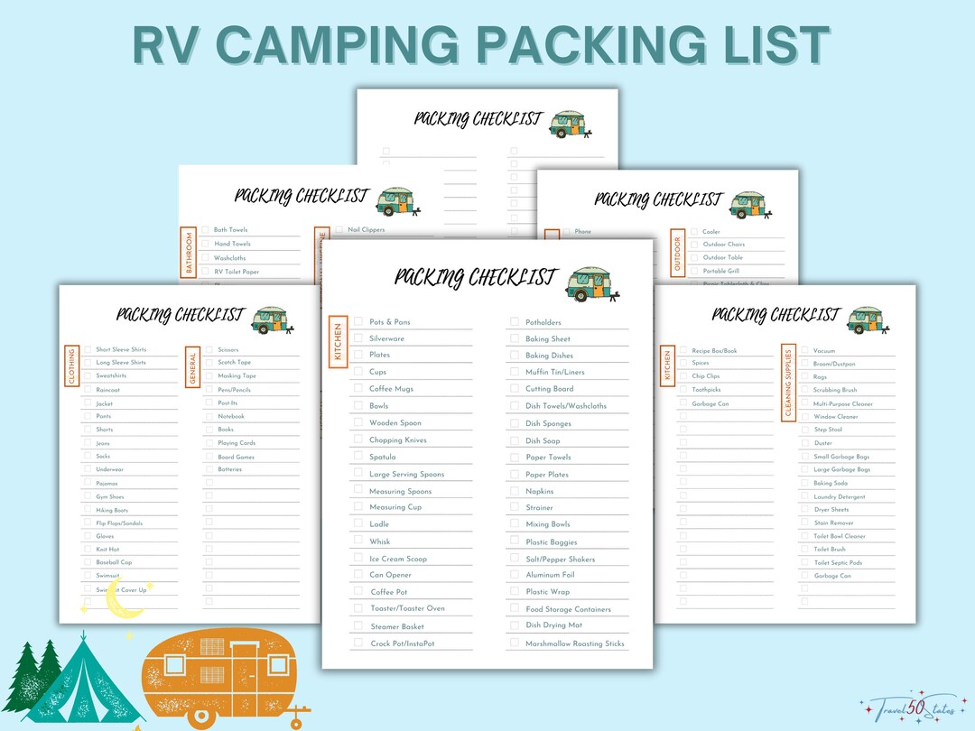 RV Camping Packing List: 6-page Travel Checklist (PDF Download) - Etsy