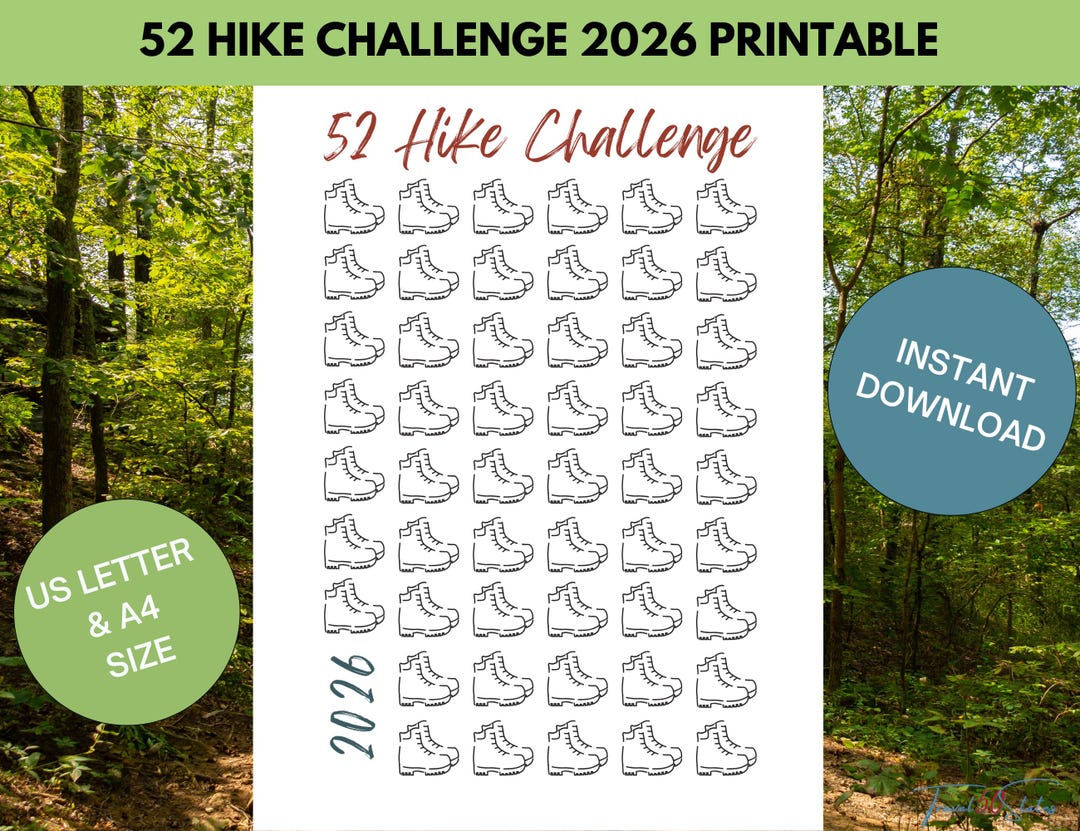 52 Hike Challenge Tracker 2026: Printable Hiking Log (PDF Download) - Etsy