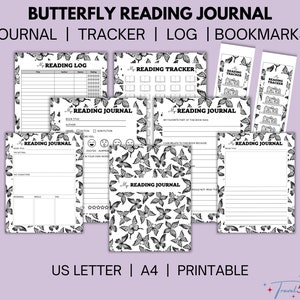 Butterfly Reading Journal Printable Bundle: Book Tracker & Bookmarks ...