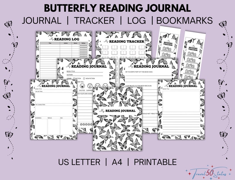 Butterfly Reading Journal Printable Bundle Book Log, Reading Tracker ...