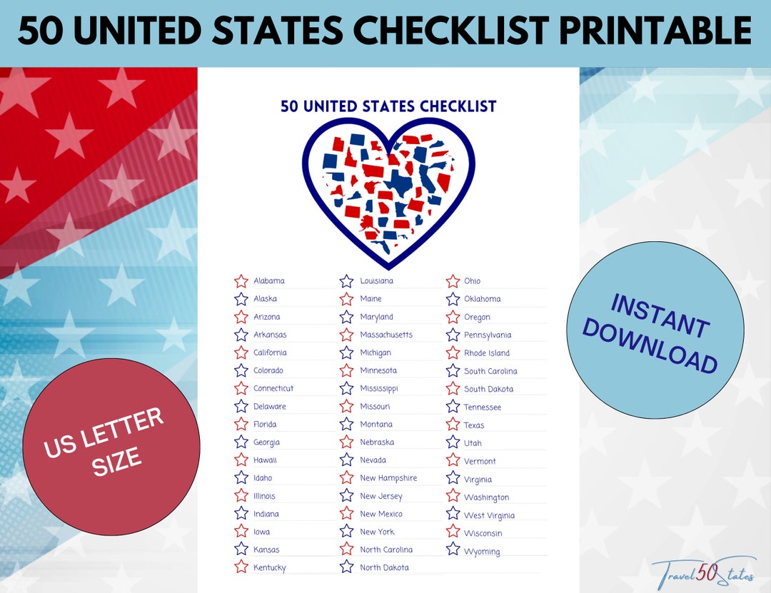 50 United States Checklist, USA Travel, All 50 States Tracker ...
