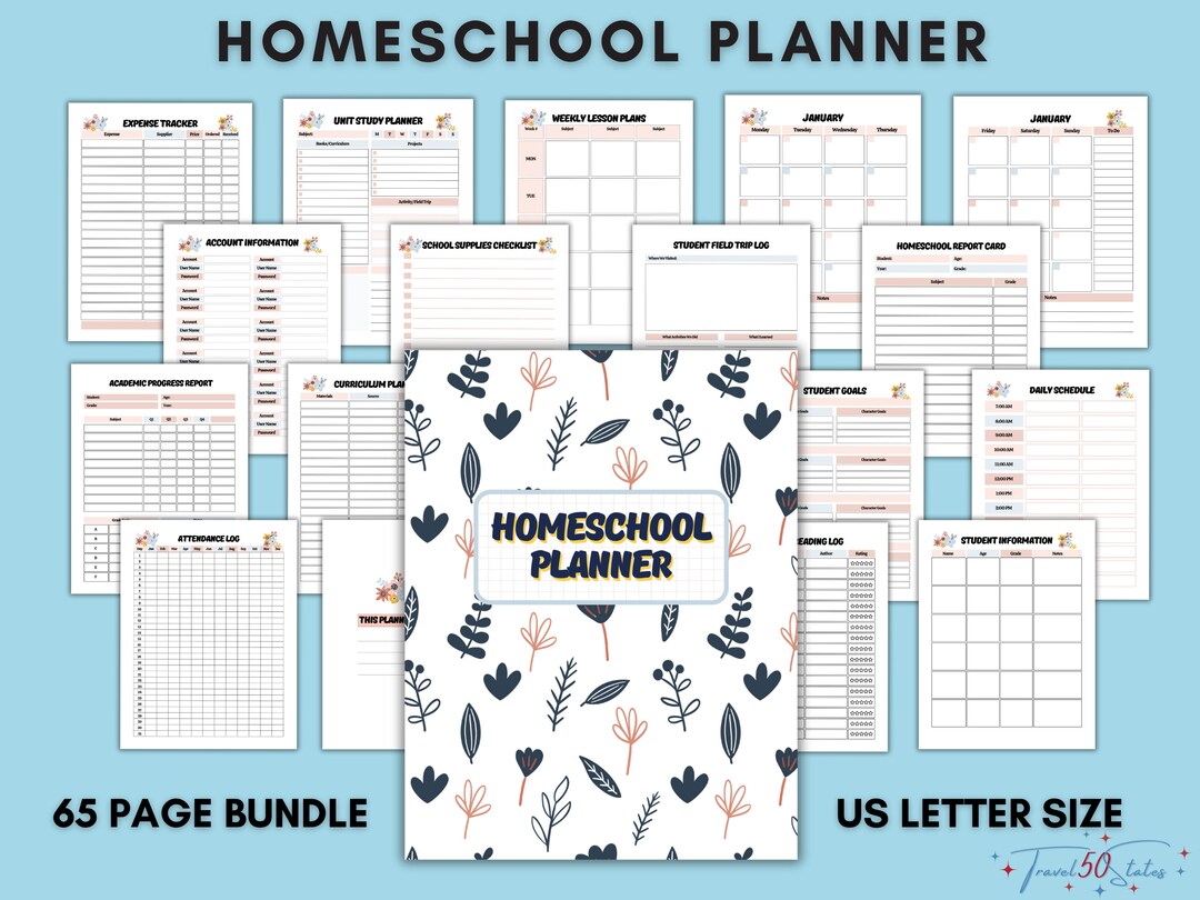 Homeschool Planner Printable Bundle: 65-page Lesson & Reading Logs (PDF ...