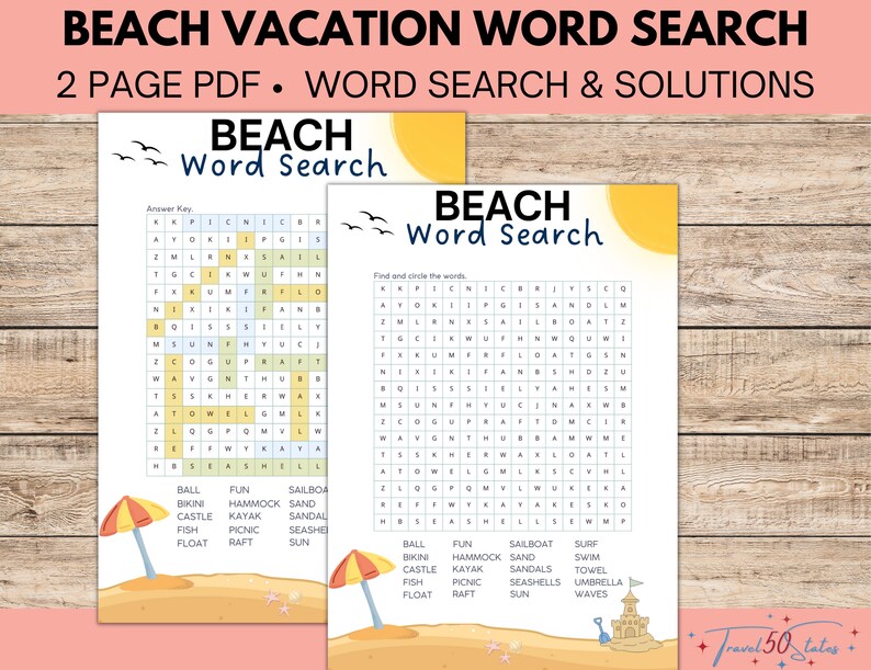 Beach Vacation Summer Word Search Puzzle Printable | Cruise or Island ...