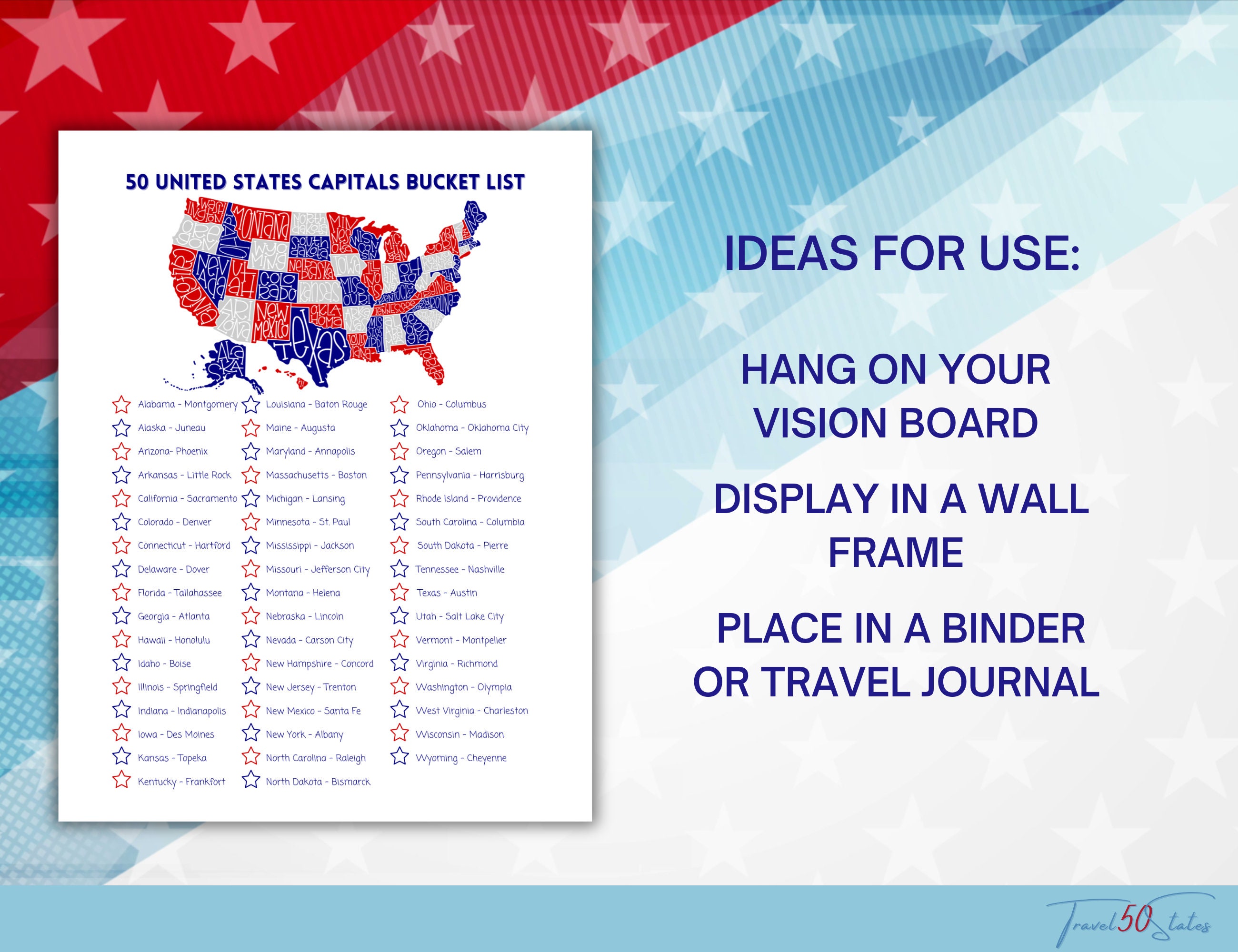 State Capitals Bucket List: USA Travel Checklist (PDF Download) - Etsy