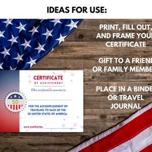 Traveled to All 50 States Certificate of Achievement , Fifty States ...