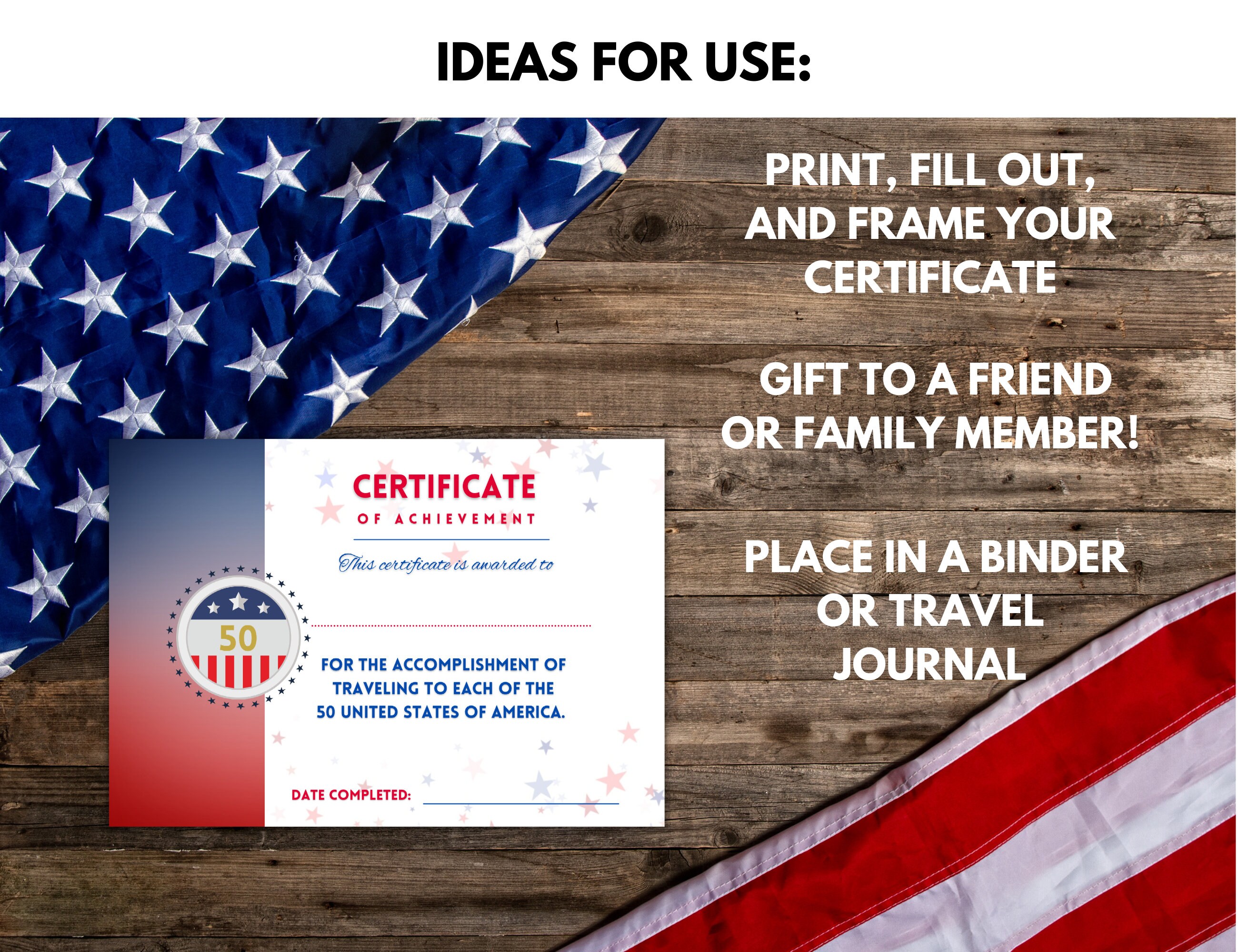 Traveled to All 50 States Certificate of Achievement , Fifty States ...