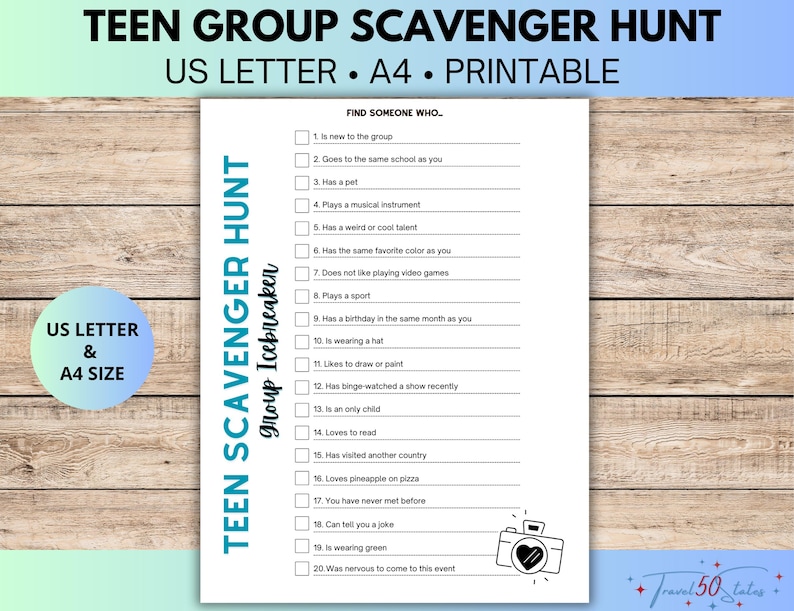 Teen Group Scavenger Hunt Printable, Teen Icebreaker Activity, Tween ...