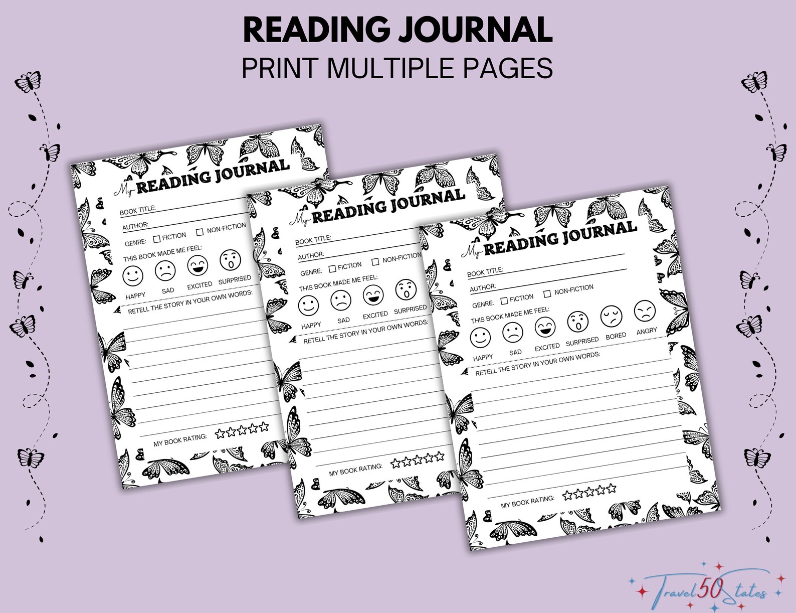 Butterfly Reading Journal Printable Bundle Book Log, Reading Tracker ...