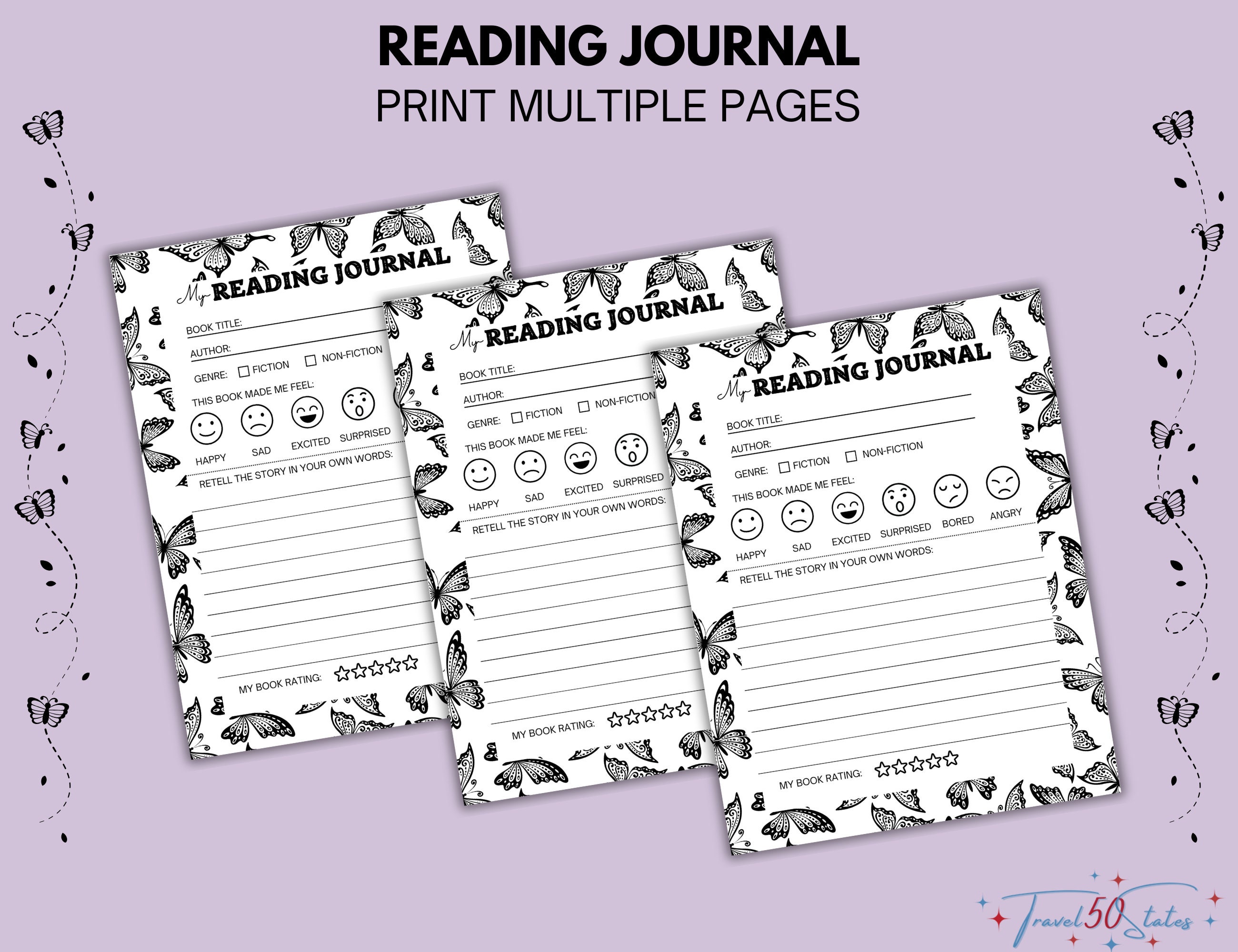 Butterfly Reading Journal Printable Bundle Book Log, Reading Tracker ...
