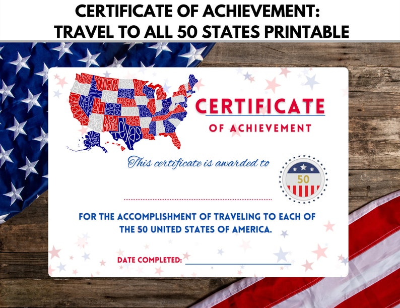 Traveled to All 50 States Certificate of Achievement, 50 States Club ...
