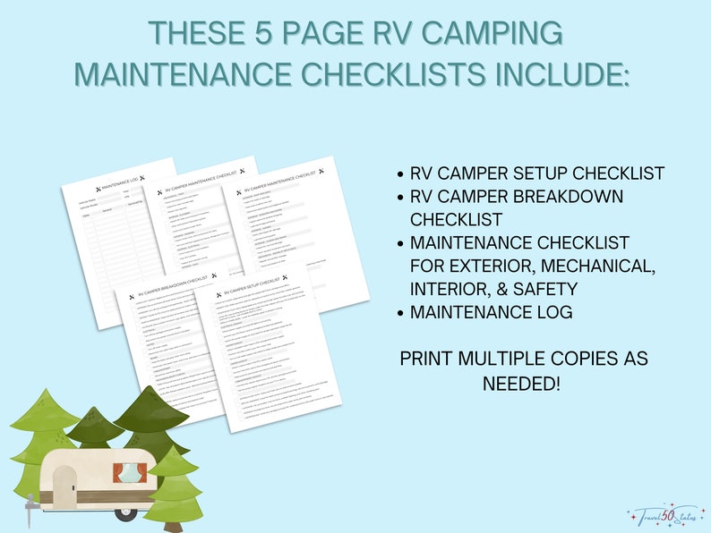 RV Camping Maintenance Checklists: Setup, Breakdown, Log (PDF Printable ...