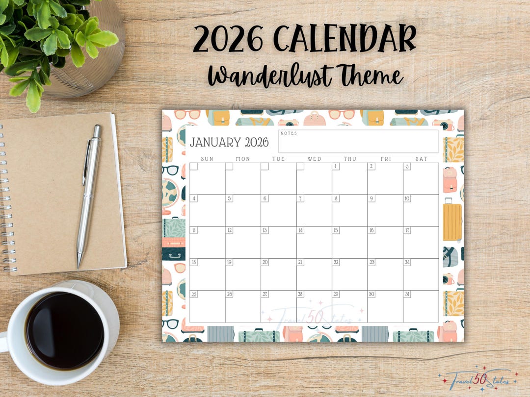 Wanderlust Yearly Calendar 2026 Planner, 2026 Calendar Printable - Etsy