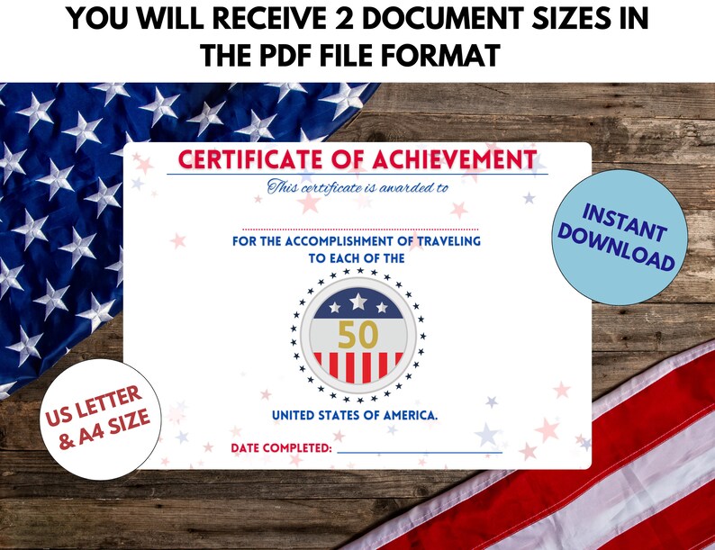 Traveled to All 50 States Certificate of Achievement - Etsy