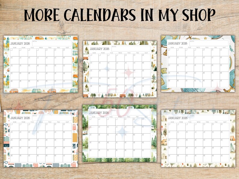 2026 Calendar Printable, Monthly Calendar, Tent Camping Theme Travel ...
