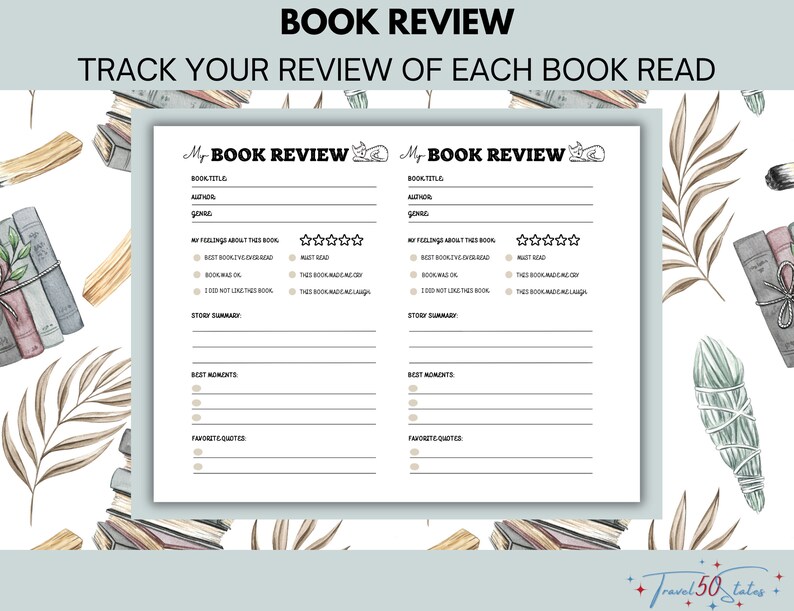 Reading Log Cat, 2026 Bookshelf Printable Reading Tracker, Book Review ...