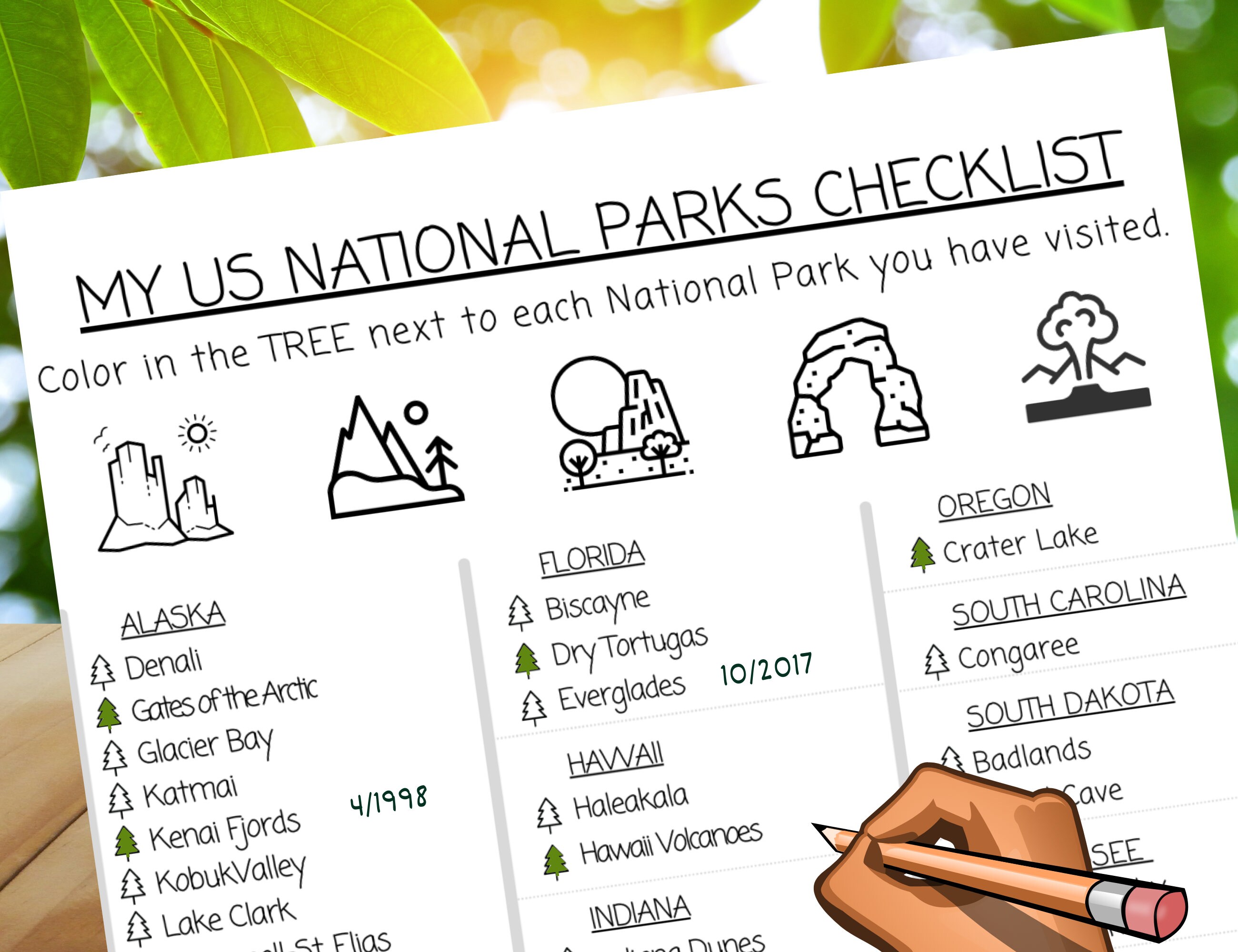 US National Parks Printable Checklist, All 63 United States National ...