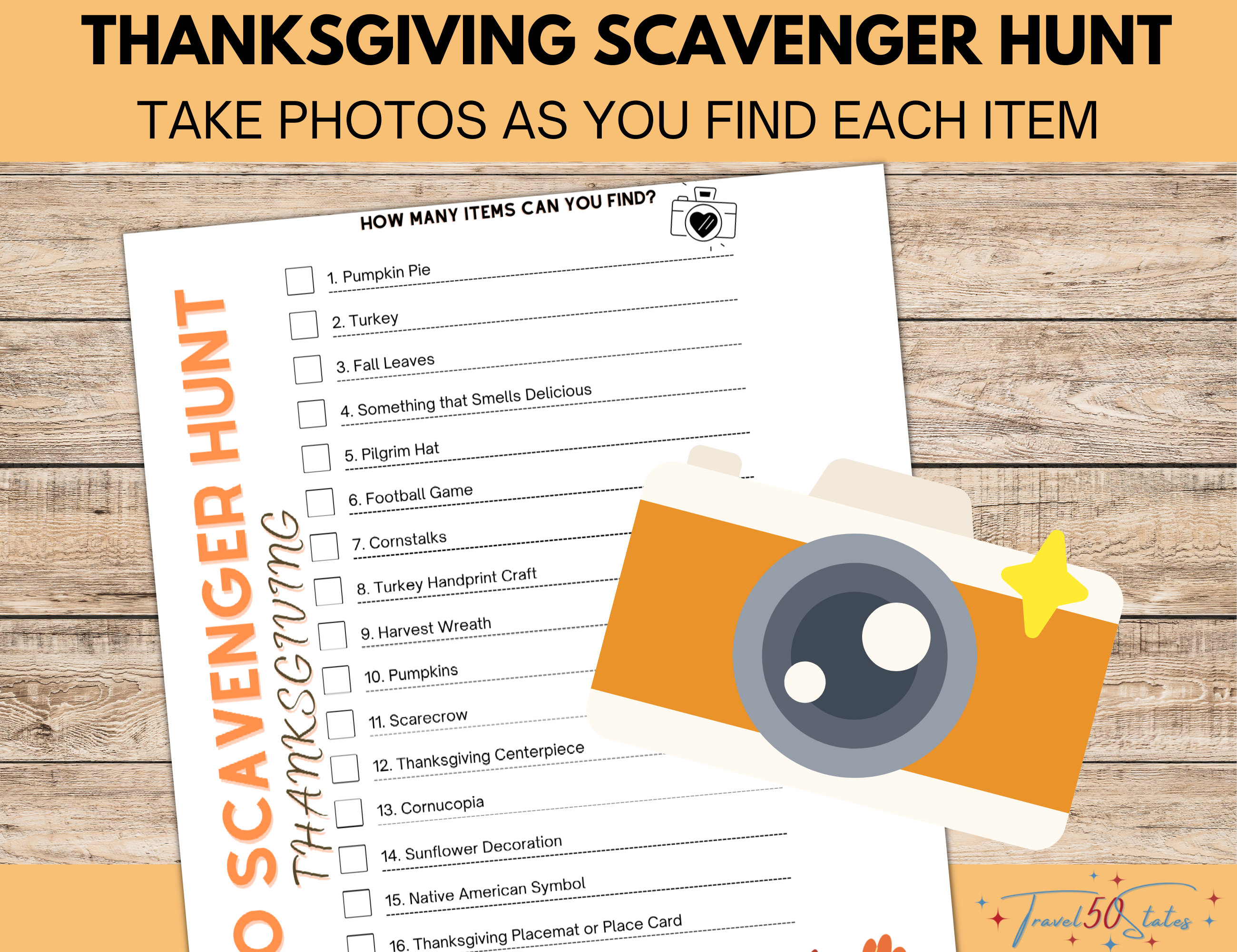 Thanksgiving Photo Scavenger Hunt Printable Game, Instant Download - Etsy