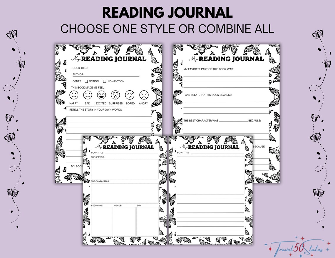 Butterfly Reading Journal Printable Bundle Book Log, Reading Tracker ...