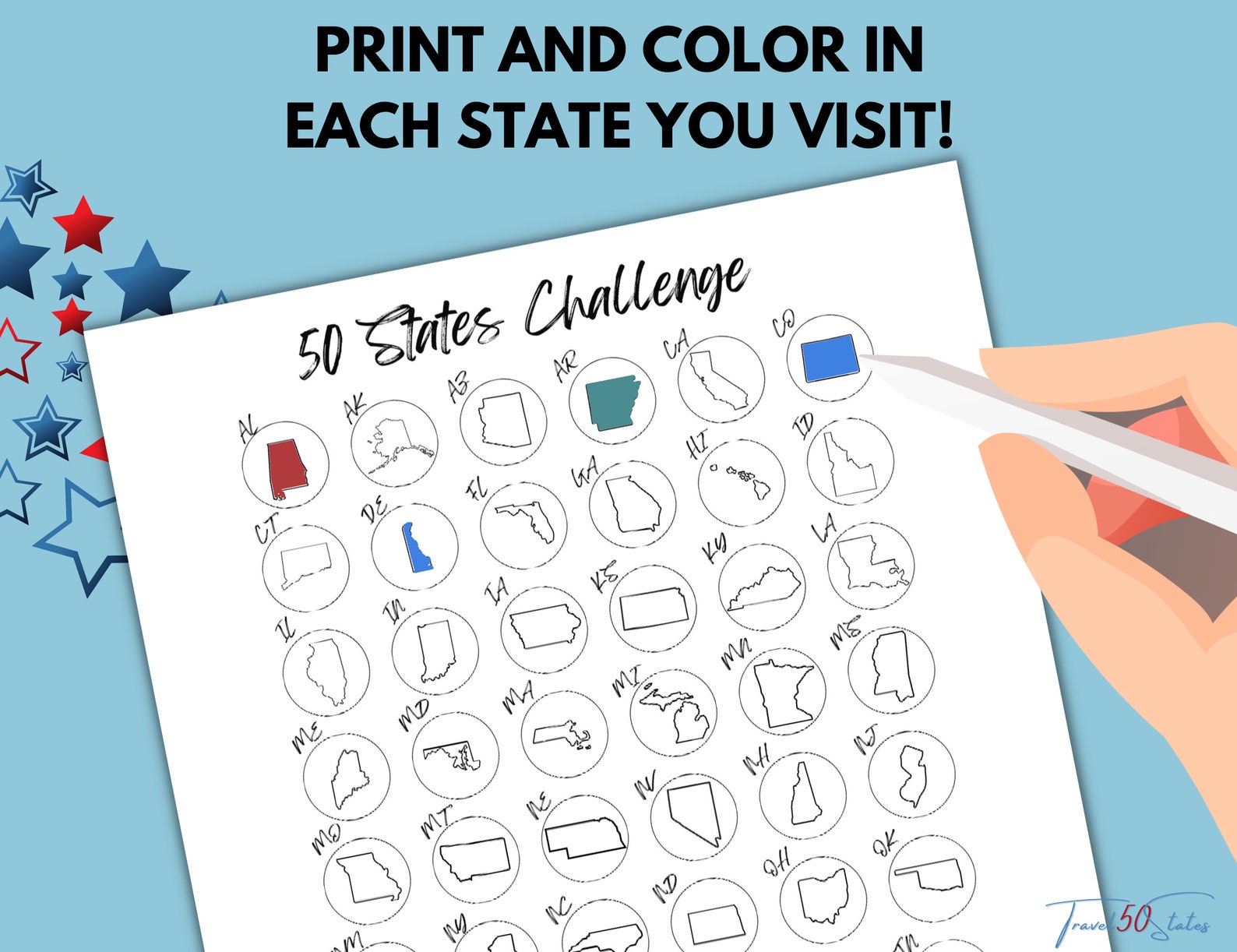 50 States Challenge, Travel All 50 States Bucket List Printable, USA ...