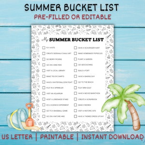 Summer Bucket List EDITABLE | Kids Checklist Template | Printable ...