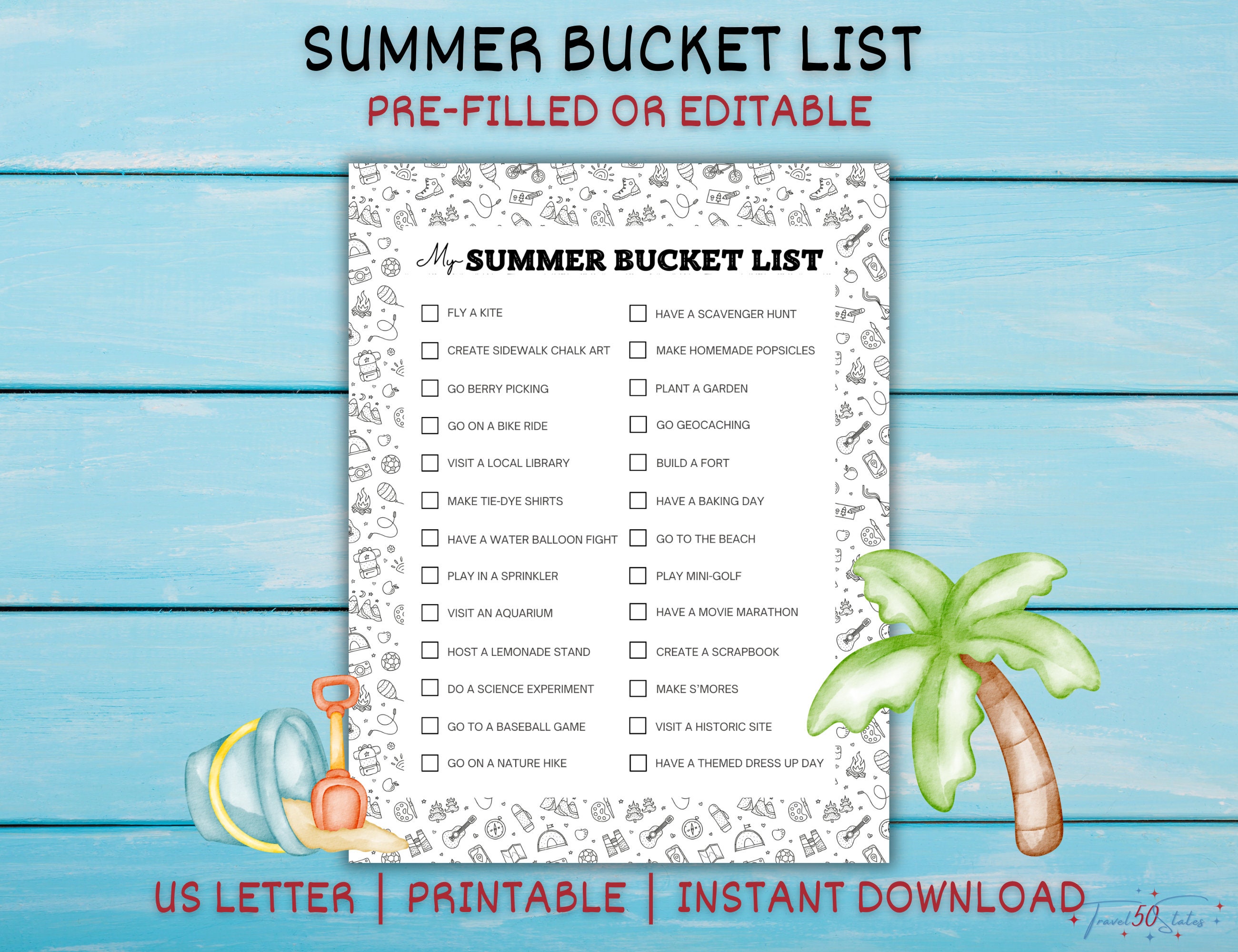 Summer Bucket List EDITABLE | Kids Checklist Template | Printable ...