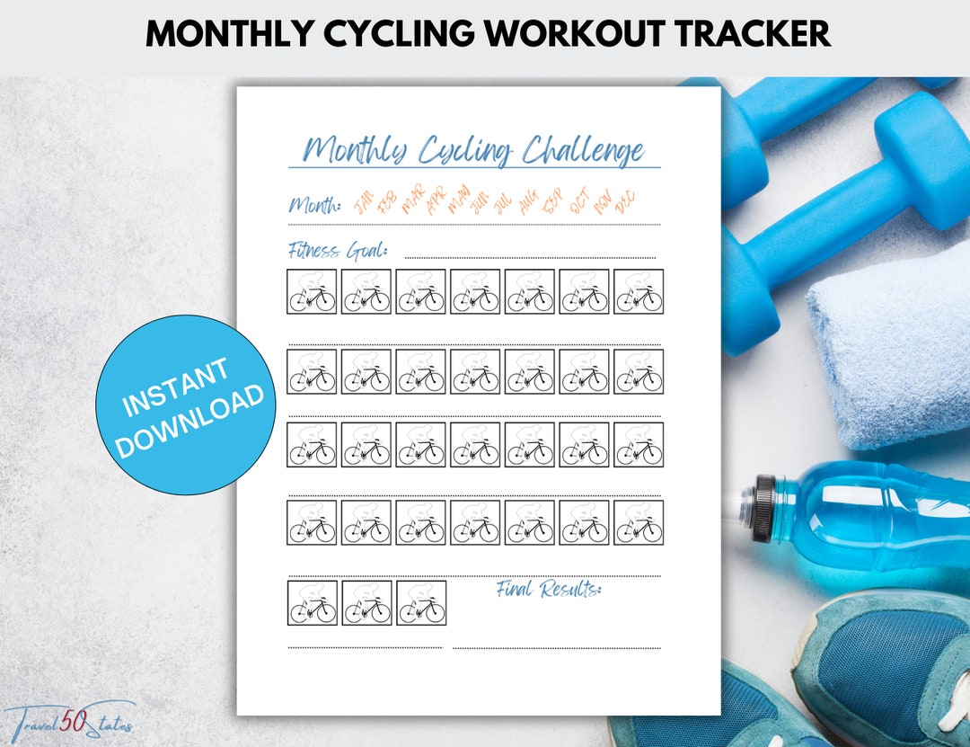Monthly Cycling Challenge Tracker: Fitness Planner (digital Download ...