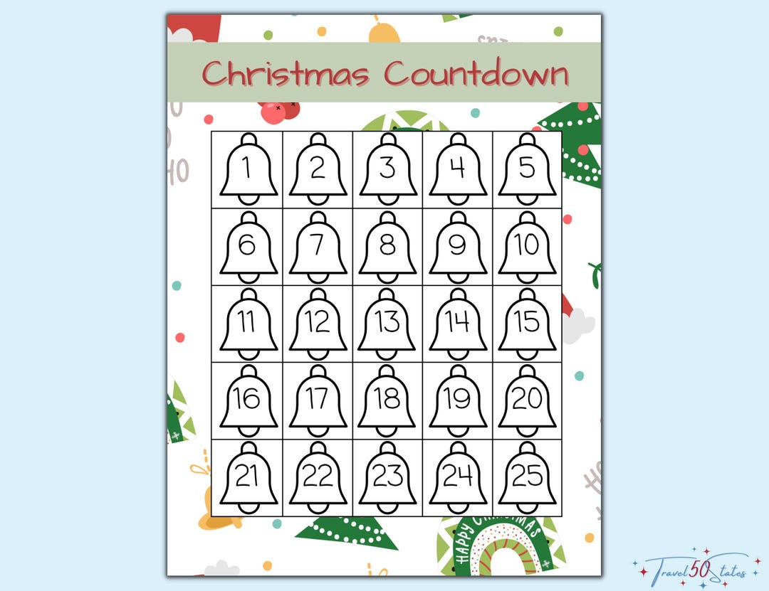 Christmas Countdown Printable, Christmas Bells, 25 Days Christmas ...