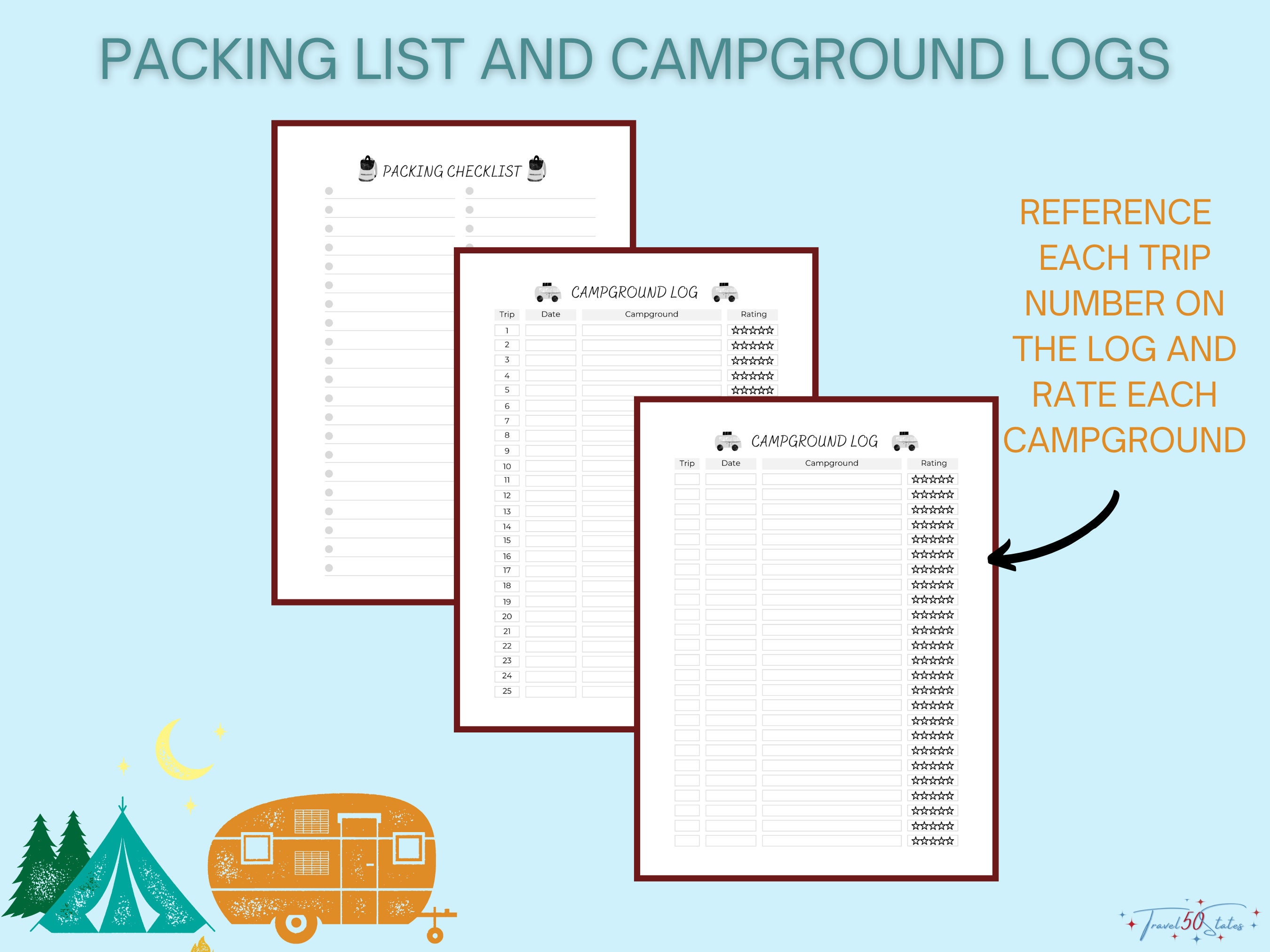 RV Camping Journal Logbook Printable Bundle | RV Journal | Camping ...