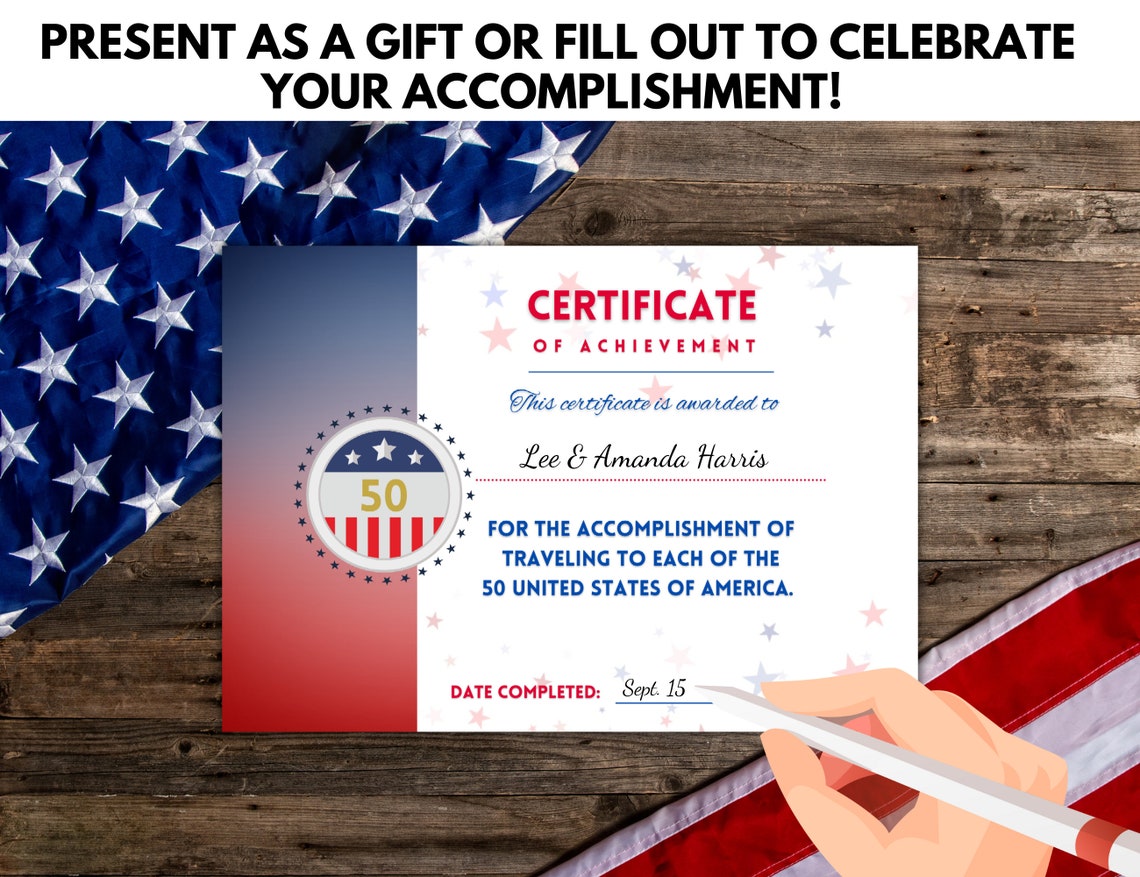 Traveled to All 50 States Certificate of Achievement Fifty - Etsy