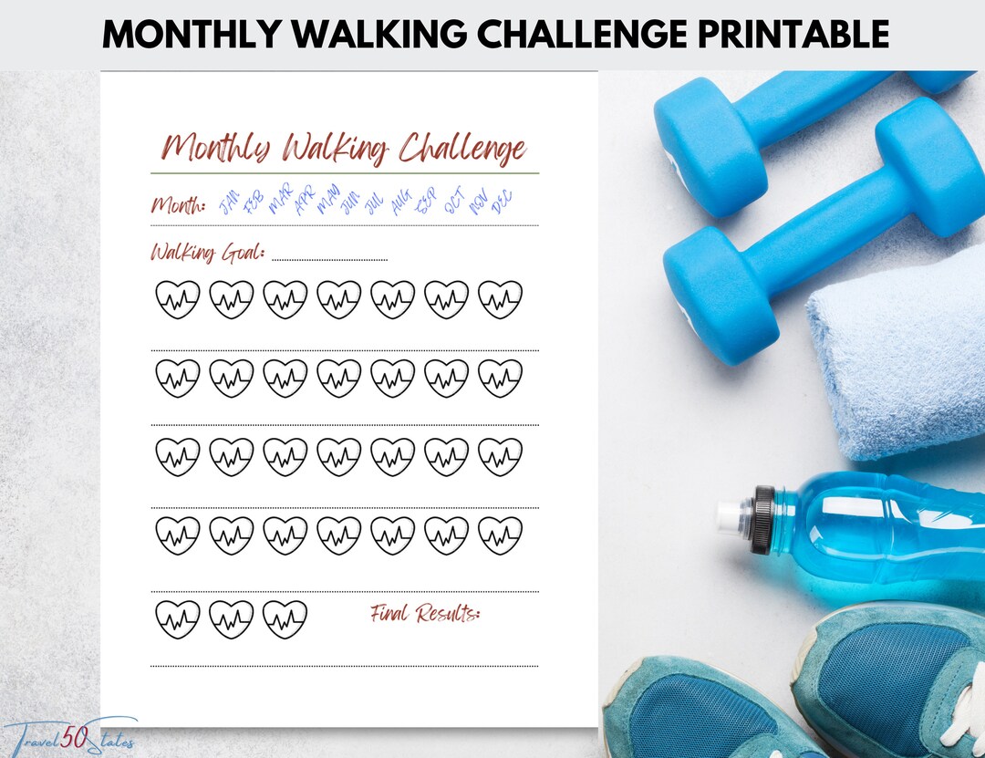 Monthly Walking Challenge Tracker: Fitness Workout Log (digital ...