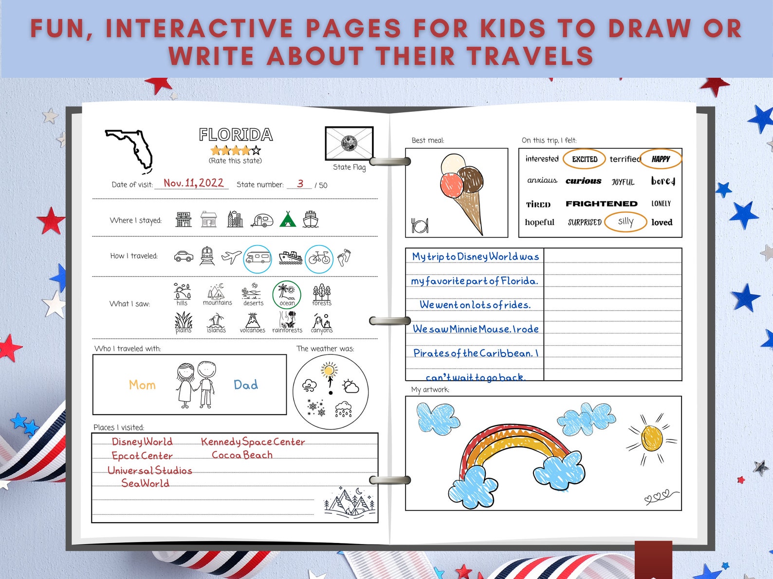 Travel the 50 United States Kids Journal Printable Bundle, Kids Travel ...