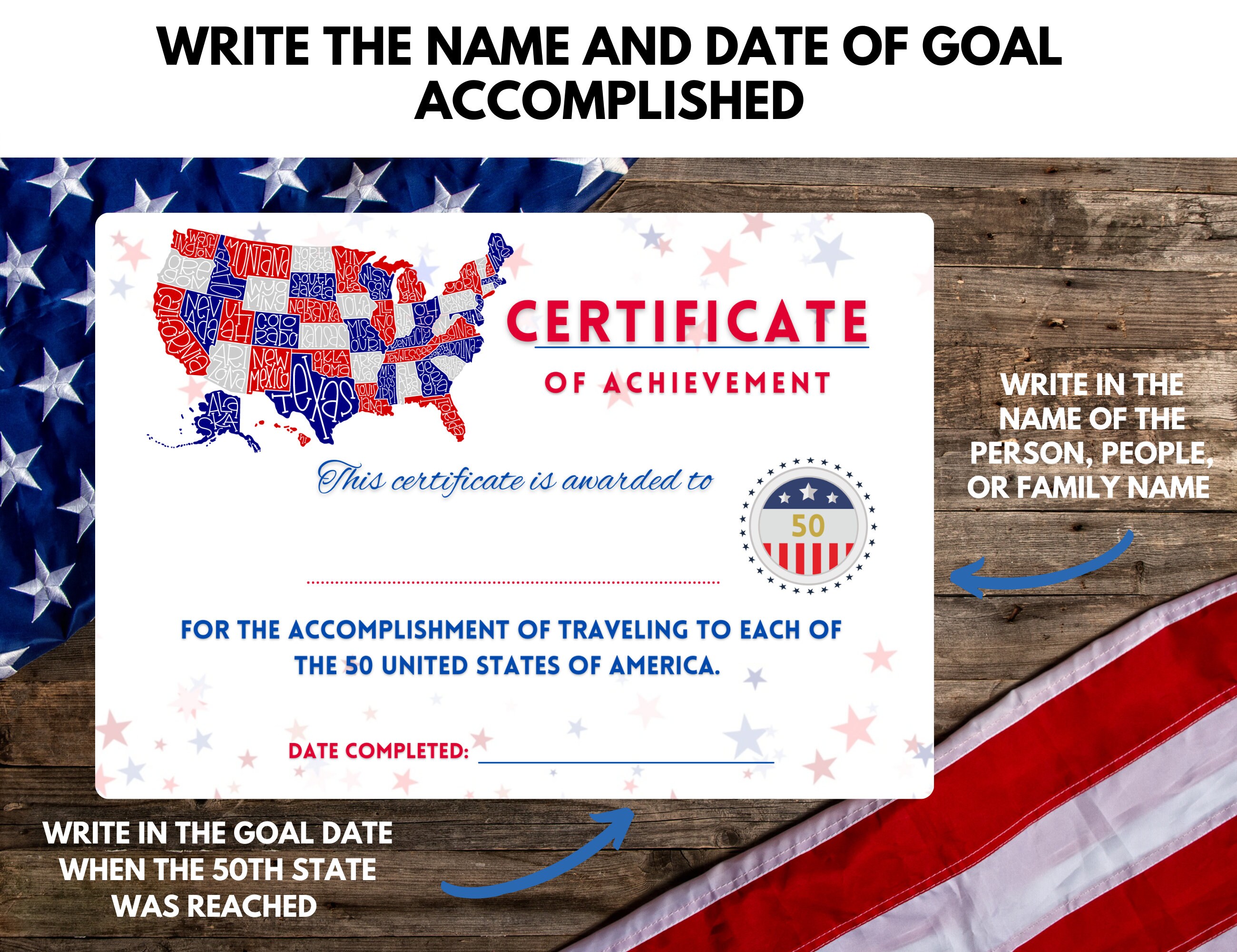 Traveled to All 50 States Certificate of Achievement, 50 States Club ...