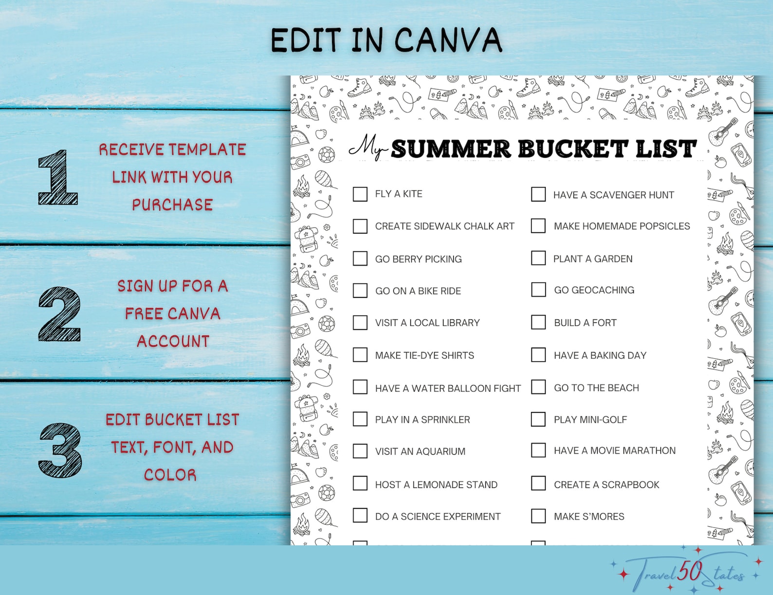 Summer Bucket List EDITABLE | Kids Checklist Template | Printable ...