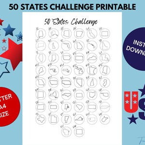 50 States Challenge, Travel All 50 States Bucket List Printable, USA ...
