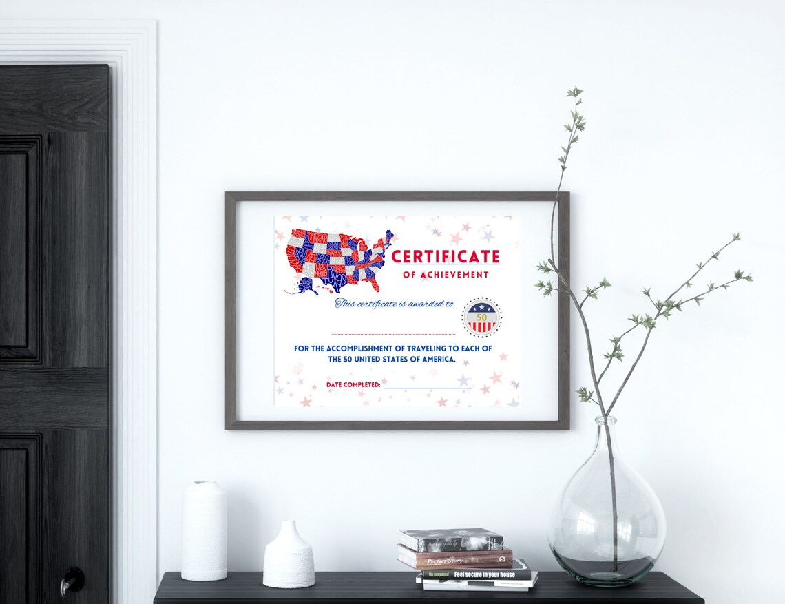 Traveled to All 50 States Certificate of Achievement, 50 States Club ...