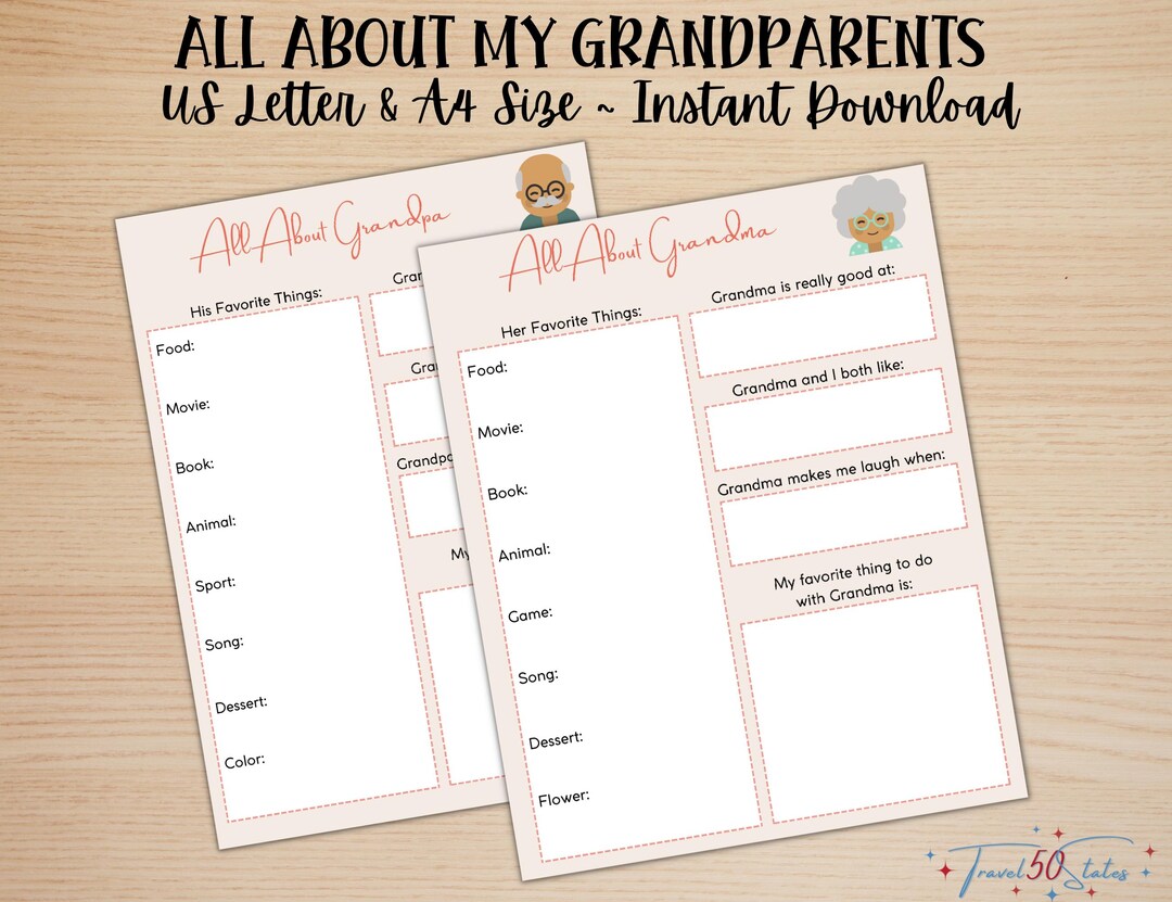 All About My Grandpa and Grandma Activity, Printable Gift From ...
