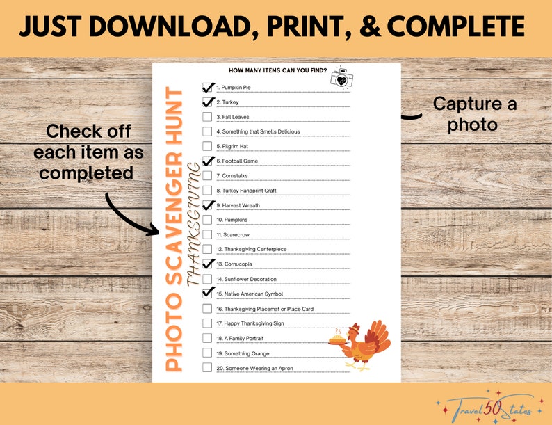 Thanksgiving Photo Scavenger Hunt Printable Game, Instant Download - Etsy