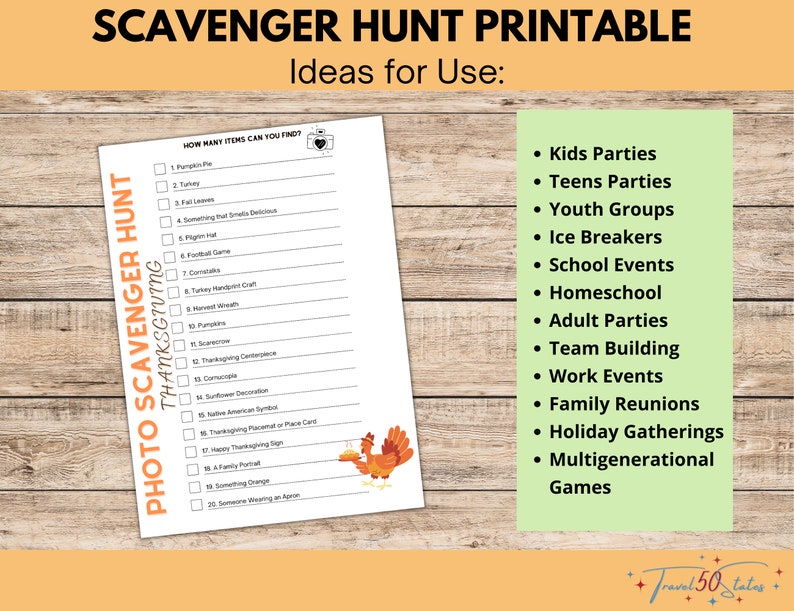 Thanksgiving Photo Scavenger Hunt Printable Game, Instant Download - Etsy