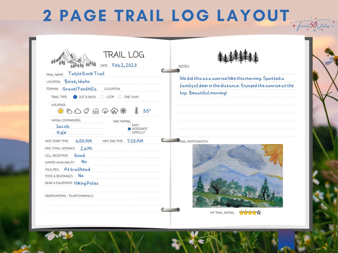 Hiking Logbook & Journal Printable Bundle Hiker Diary - Etsy