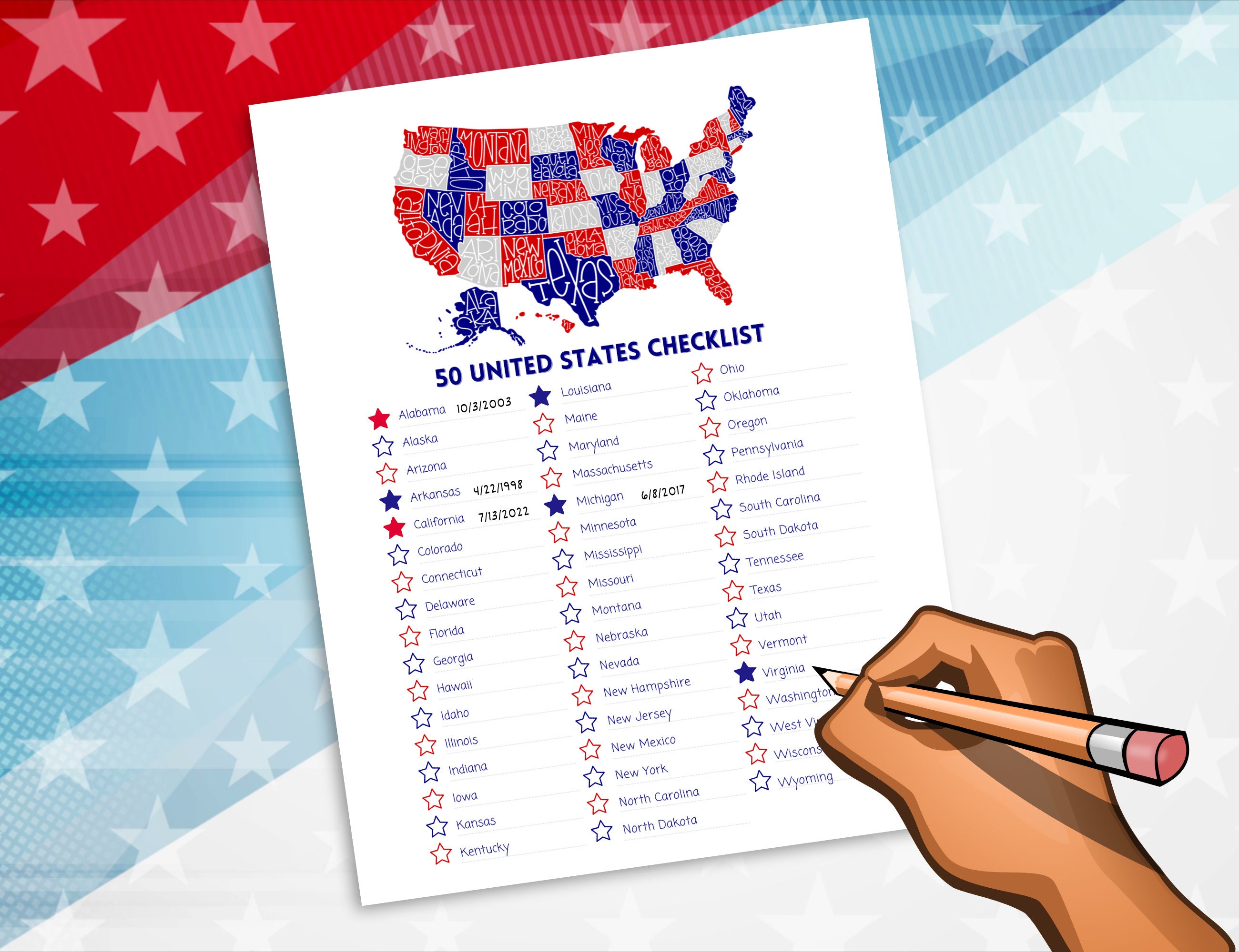 USA Travel Checklist: 50 States Tracker (PDF Printable) - Etsy