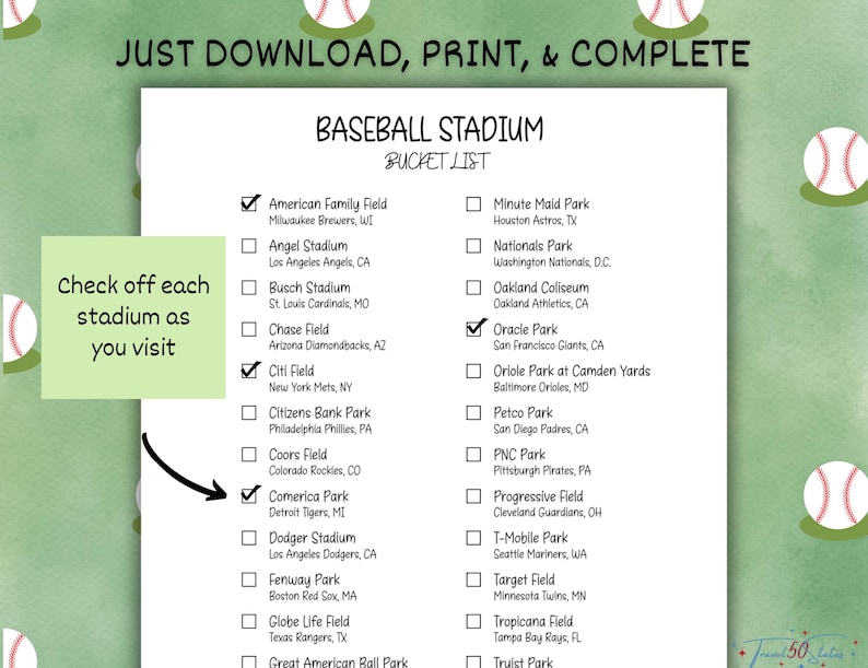 Baseball Stadium Tracker - Ballparks Bucket List for US MLB Fans - Etsy