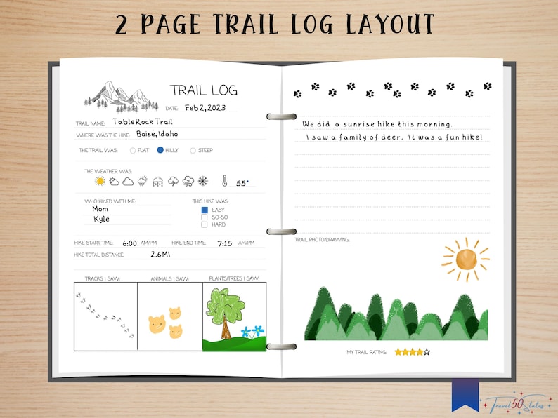 Kids Hiking Journal Printable- Trail Tracker, Hike Log, 9 Pages, PDF ...