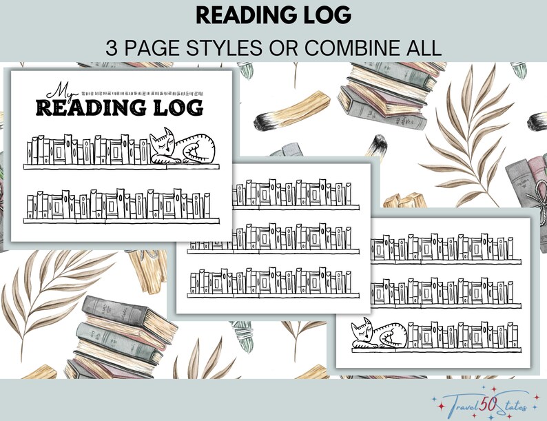 Reading Log Cat, 2026 Bookshelf Printable Reading Tracker, Book Review ...