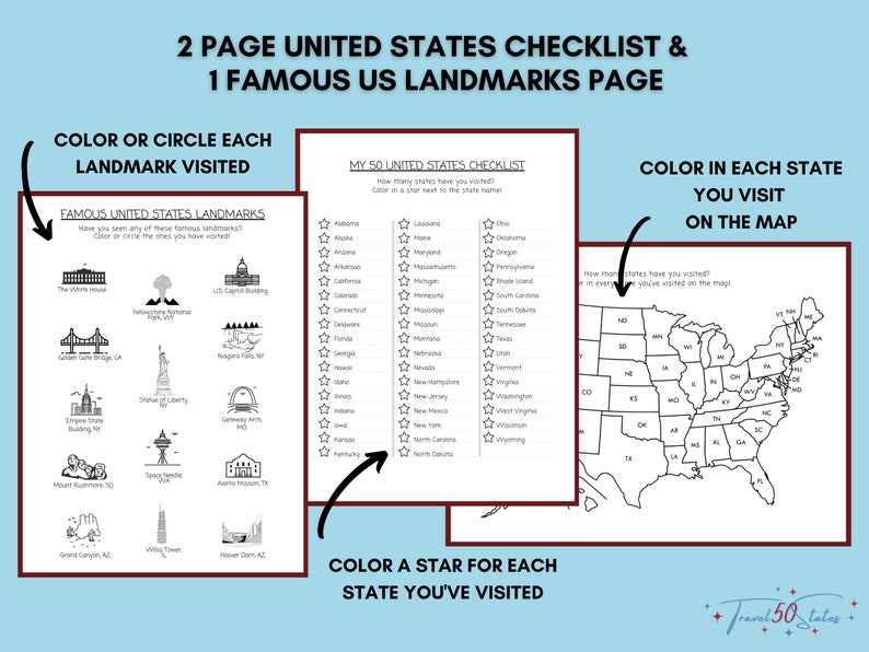 Kids Travel Journal: 50 States Trip Diary Printable (63 Pages) - Etsy