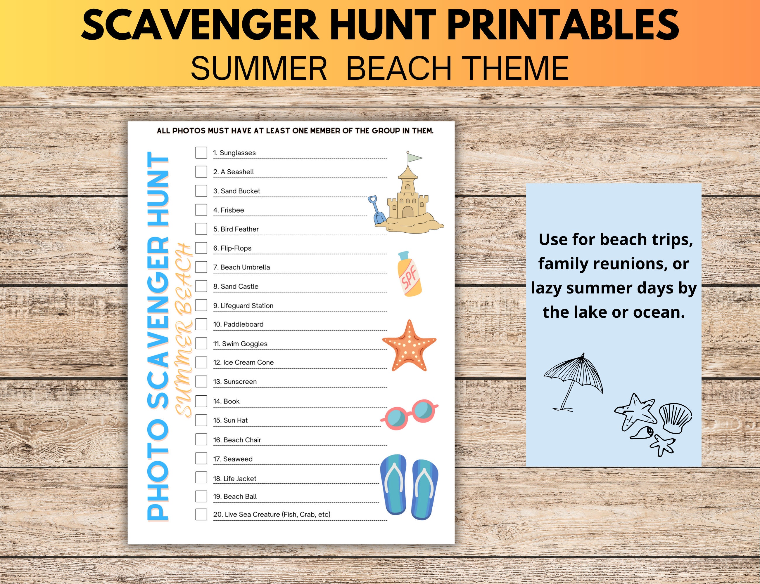 Summer Photo Scavenger Hunt Printables - Beach, Nature, and ...