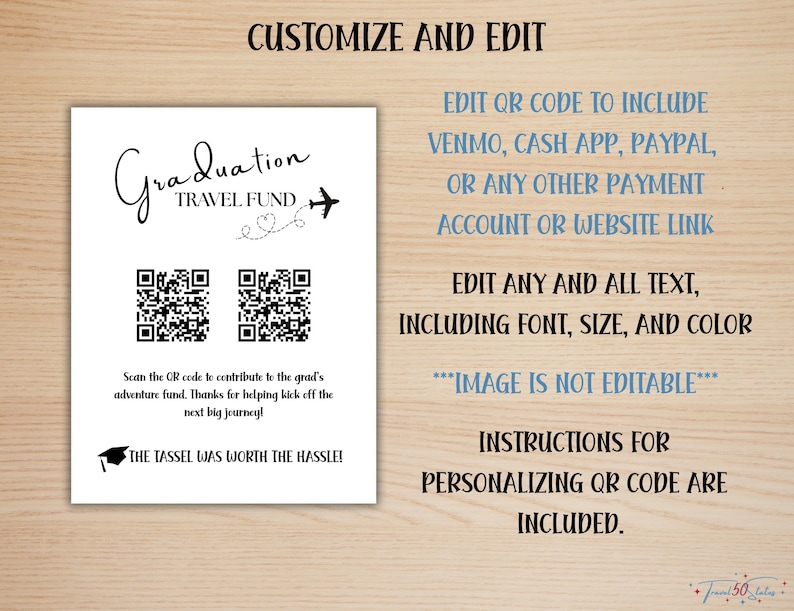 Graduation Party Sign, QR Code Venmo Sign for Class of 2026, Travel ...
