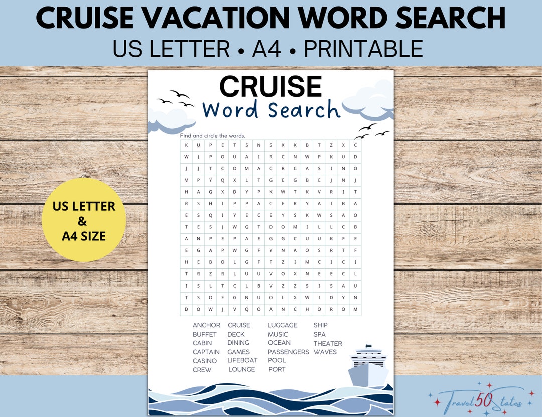 Word Search Cruise Vacation Puzzle Printable Cruise Ship Games Cruise ...