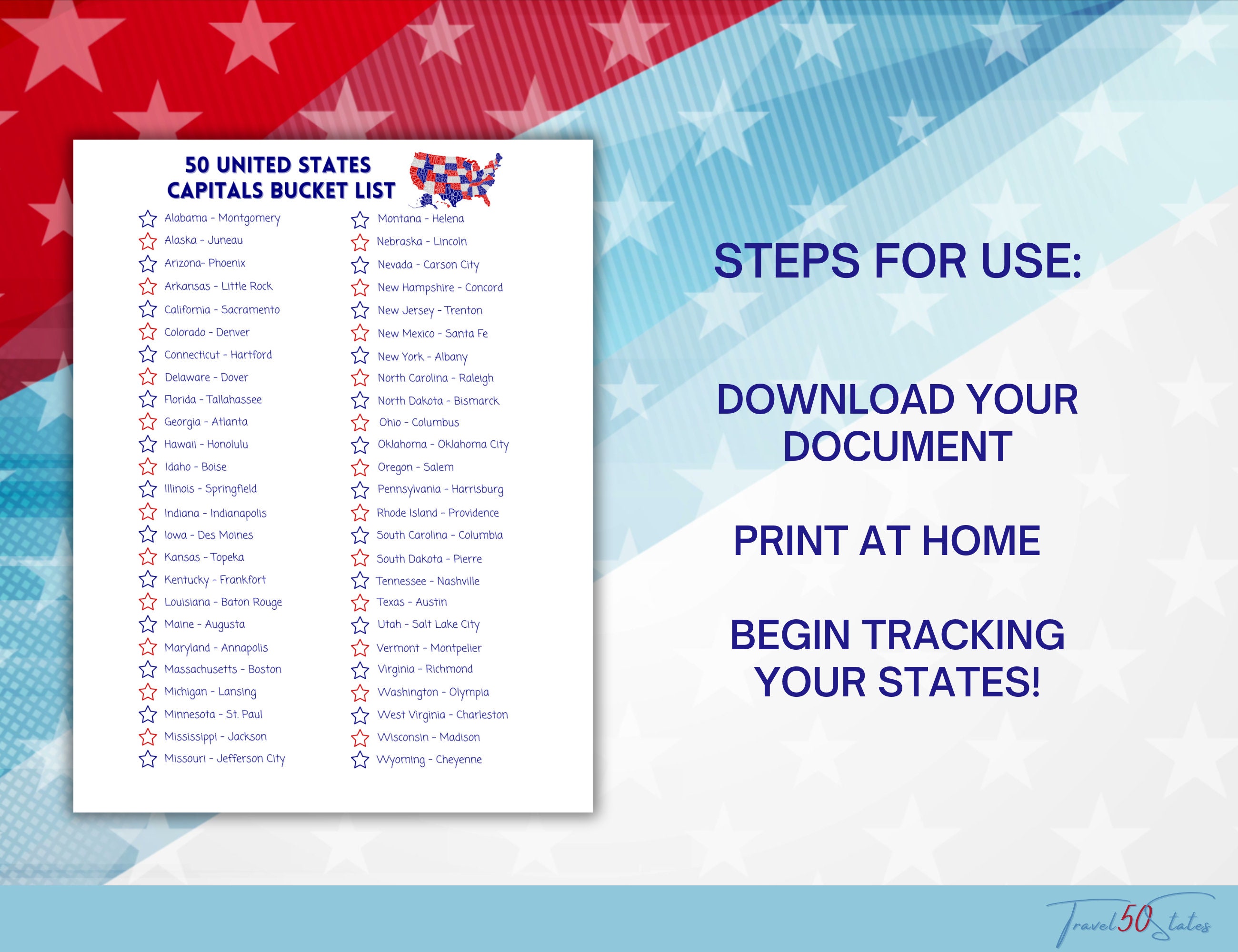 State Capitals Bucket List: USA Travel Checklist (PDF Download) - Etsy